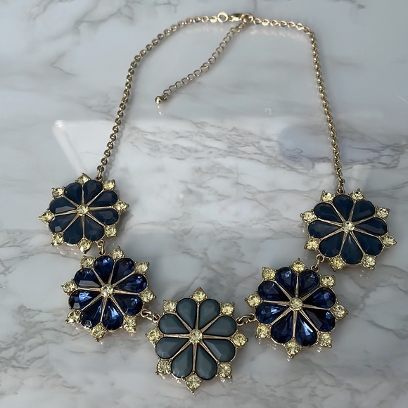 H&M | Jewelry | Hm Blue Floral Jewel Statement Necklace | Poshmark